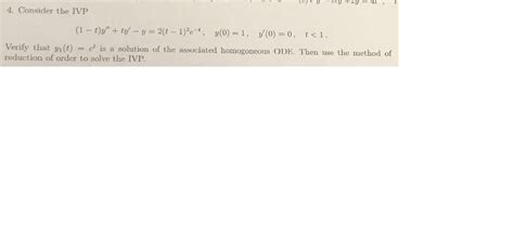 Solved Consider The Ivp 1 T Y Ty Y 2 T 1 2
