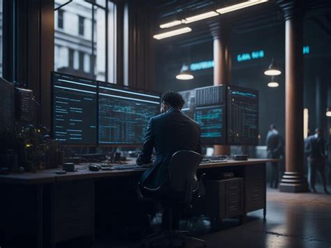 Premium Ai Image Stock Market Day Trader Working On Computer With