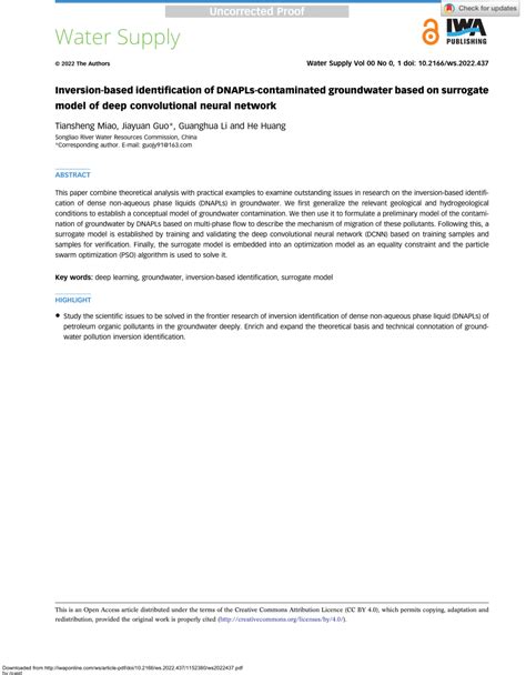 Pdf Inversion Based Identification Of Dnapls Contaminated Groundwater
