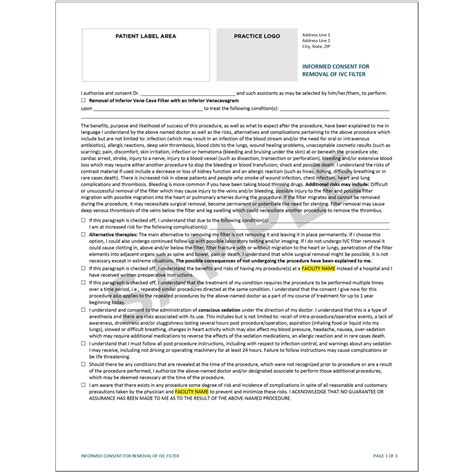 Removal Of Ivc Filter Consent Society Of Interventional Radiology