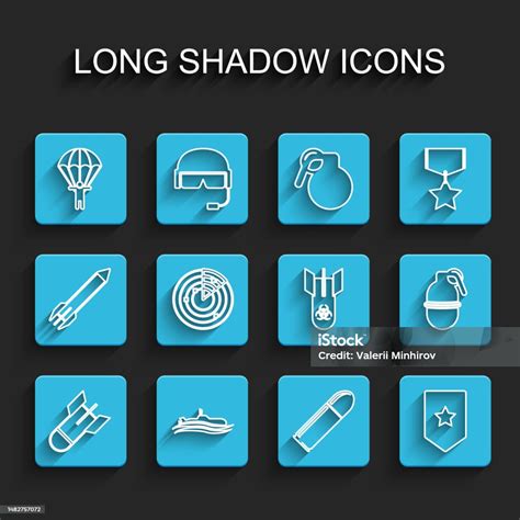 세트 라인 항공 폭탄 잠수함 낙하산 총알 갈매기 모양 표적이 있는 레이더 수류탄 및 생물학적 위험 아이콘 벡터 갈매기표 수장에