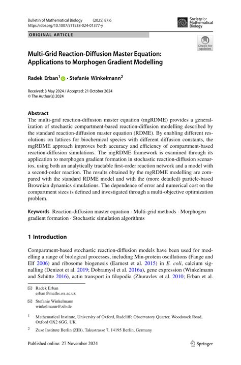Pdf Multi Grid Reaction Diffusion Master Equation Applications To Morphogen Gradient Modelling