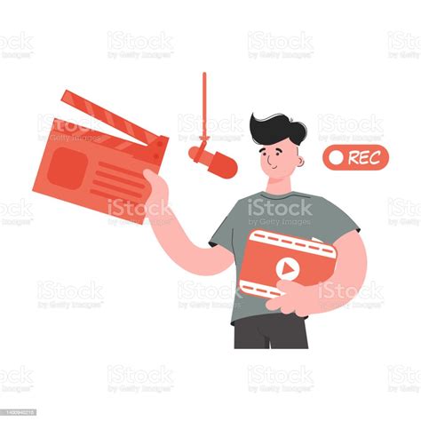 한 남자가 클래퍼보드 필름을 들고 허리 깊숙이 서 있었다 격리 프리젠 테이션 사이트를위한 요소 감독에 대한 스톡 벡터 아트 및 기타 이미지 Istock