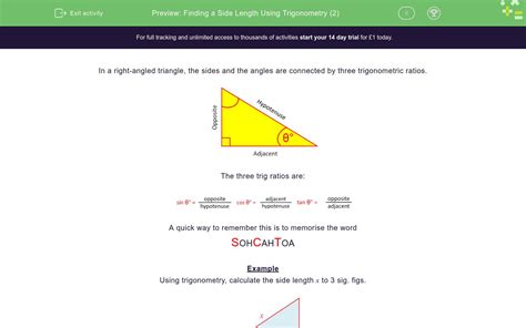 Finding A Side Length Using Trigonometry 2 Worksheet EdPlace