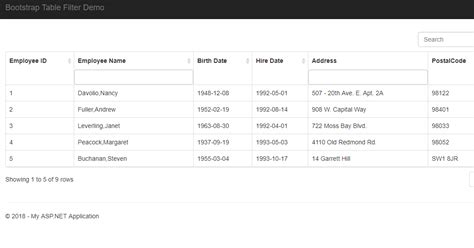 Filtering Paging And Searching Bootstrap Table In Aspnet Mvc