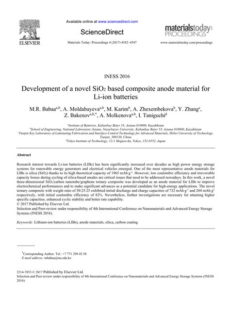 Pdf Development Of A Novel Sio2 Based Composite Anode Material For Li Ion Batteries
