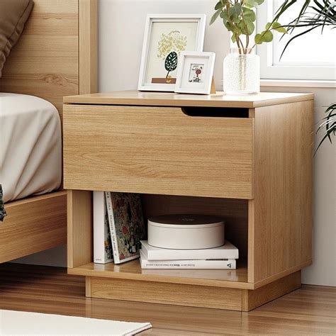 Artiss Bedside Table 1 Drawer 1 Shelf Nightstand Natural Kmart