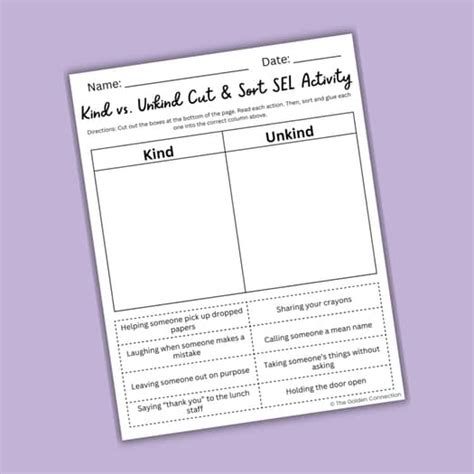 Kind Vs Unkind Cut And Sort Sel Activity Early Elementary Tpt