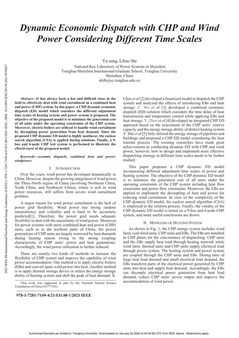 Pdf Dynamic Economic Dispatch With Chp And Wind Power Considering Different Time Scales