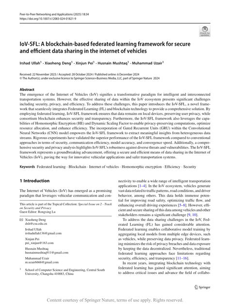 Iov Sfl A Blockchain Based Federated Learning Framework For Secure And