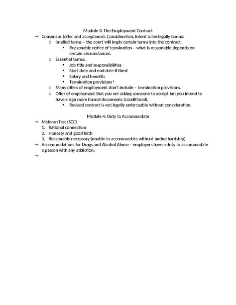 Module 3 Lecture Notes Module 3 The Employment Contract Consensus Offer And Acceptance