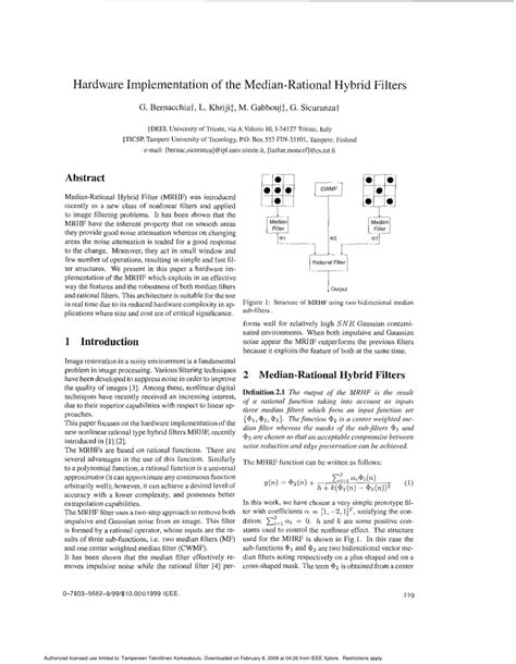Pdf Hardware Implementation Of The Median Rational Hybrid Filters