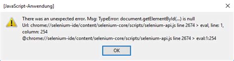 Javascript Selenium Ide Typeerror Documentgetelementbyid Is Null Stack Overflow