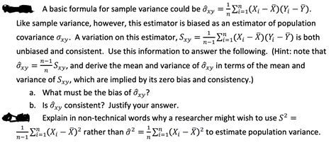 Solved n in i 1 n 1 Öxy A basic formula for sample Chegg com
