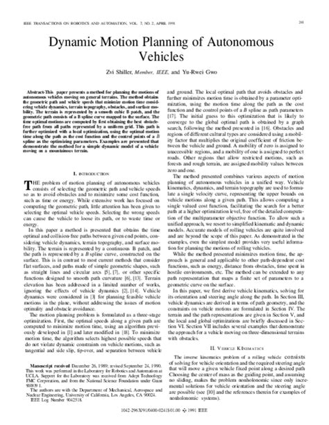 Pdf Dynamic Motion Planning Of Autonomous Vehicles