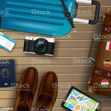 세계로의 여행 세계로 여행 휴가 여행 관광 여행 배너 랜드마크가 있는 오픈 여행 가방 여행 여행 일러스트레이션 가방에 대한 스톡