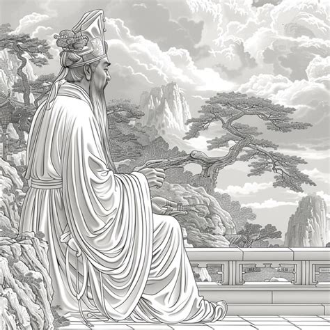 Traditional Chinese Ink Illustration Serene Landscape And Scholar