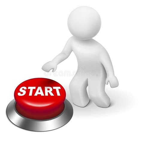 3d Man Is Pushing The Start Button Stock Vector Illustration Of
