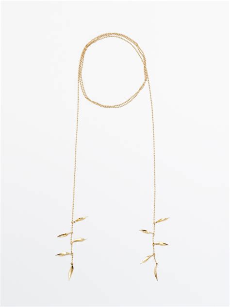 Massimo Dutti Long Gold Plated Double Necklace With Branches In Golden