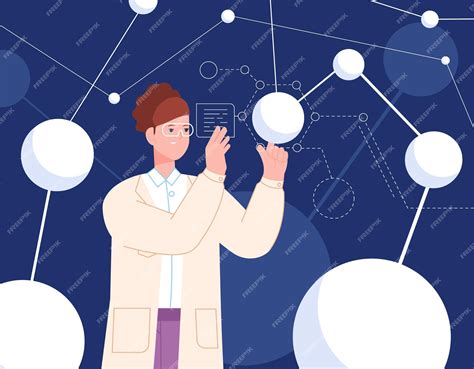 Premium Vector Woman Scientist With Neuron Scientist Girl Touching Scientific Neural Pathway