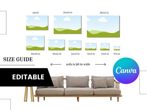 Canvas Size Guide And Smart Mockup Horizontal Wall Art Etsy