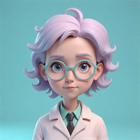 3d Cartoon Girl With Purple Hair And Glasses Premium Ai Generated Image