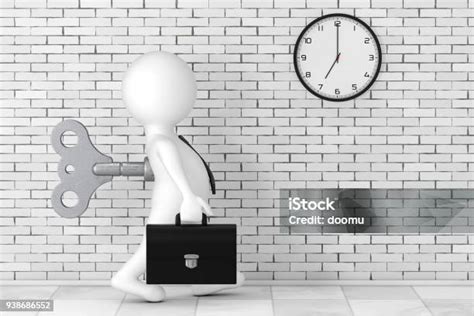 그의 다시 현대 시계와 벽돌 벽 앞에 오래 된 금속 올립니다 키와 3d 사업 담당자 3 차원 렌더링 등에 대한 스톡 사진 및 기타 이미지 Istock