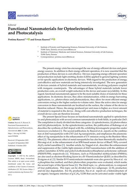 Pdf Nanomaterials Editorial Functional Nanomaterials For Optoelectronics And Photocatalysis