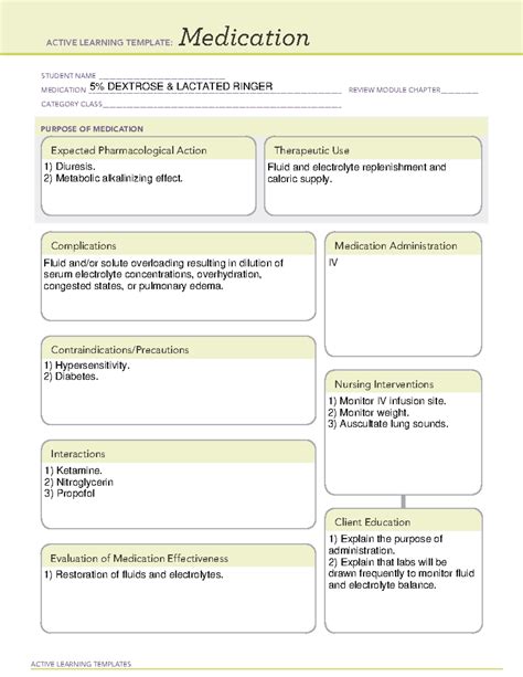 Active Learning Medication Template 5 Dextrose And Lactated Ringers Active Learning