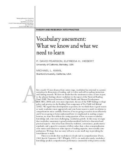Vocabulary Assessment English Education Department