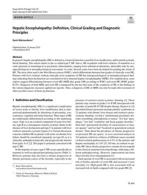 Pdf Hepatic Encephalopathy Definition Clinical Grading And Diagnostic Principles
