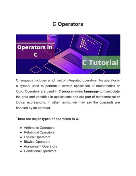 Ppt C Operators Tutorial Powerpoint Presentation Free Download Id9868647