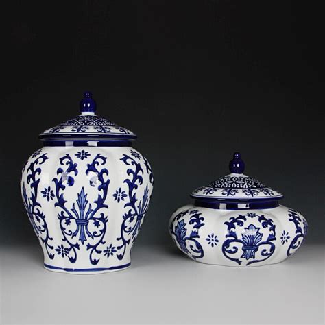 유럽 핸드페인팅 파란색과 흰색 도자기 작은 냄비 세라믹 저장 탱크 장식 항아리 주방 거실 장식꽃병 Aliexpress