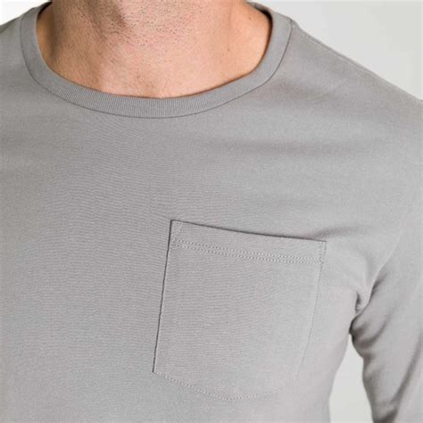 Ash And Erie Light Grey Long Sleeve Pima Cotton Crew Neck Tee For Short Men