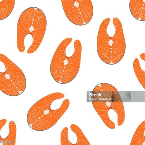 이음새가 없는 무늬 만화 스테이크 연어 벡터 일러스트 레이 션 건강한 생활방식에 대한 스톡 벡터 아트 및 기타 이미지 건강한 생활방식 고기 귀여운 Istock