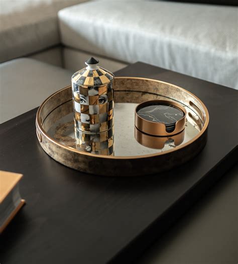 Round Marble Effect Mirrored Bronze Tray Chloe Jade Home