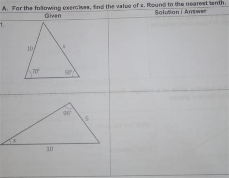Solved A For The Following Exercises Find The Value Of X Round To