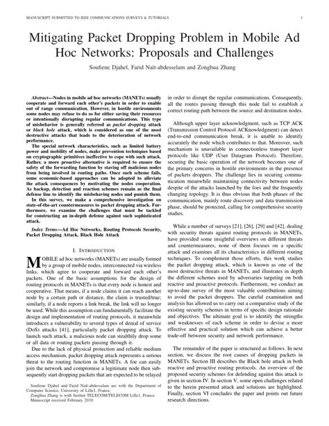 Pdf Mitigating Packet Dropping Problem In Mobile Ad Hoc Networks Proposals And Challenges