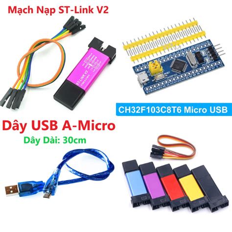 Kit Stm32f103c8t6 Mini Stm32 Arm Chính Hãng Mạch Nạp St Link V2 Dây Kết Nối Usb A Micro