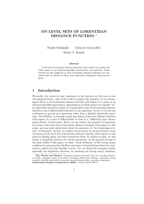 Pdf On Level Sets Of Lorentzian Distance Function