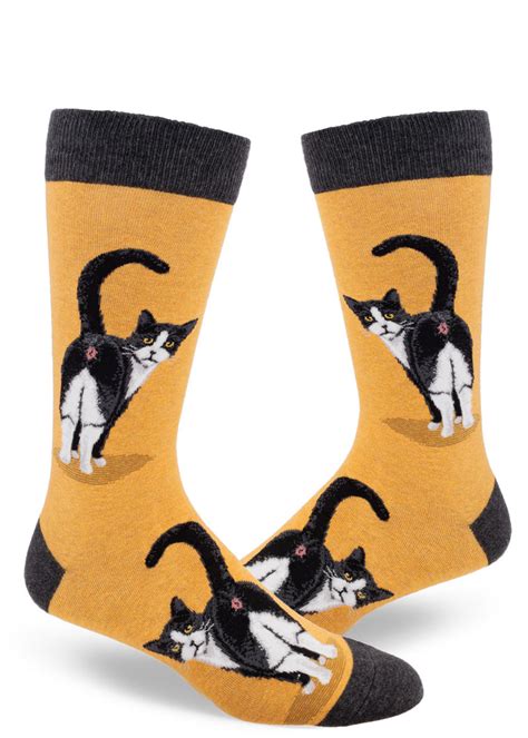 Tuxedo Cat Butt Mens Socks Funny T For Cat Lover Cute But Crazy