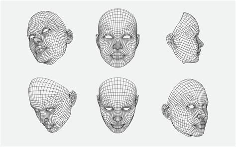 3d Wireframe Human Heads At Different Angles Technology Concept