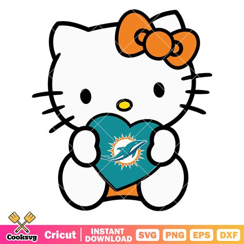 Hello Kitty Miami Dolphins Heart Svg Miami Dolphins Games Svg Cooksvg