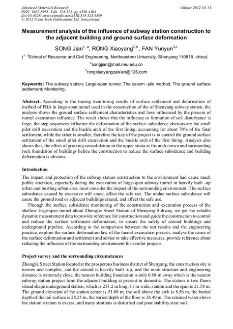 Measurement Analysis Of The Influence Of Subway Station Construction To