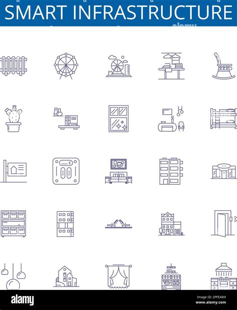 Smart Infrastructure Line Icons Signs Set Design Collection Of Smart Infrastructure Network