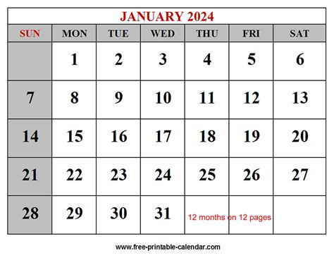 Year 2024 Calendar Templates Free Printable