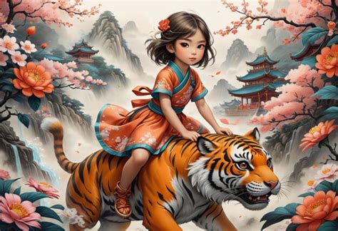 Girl Riding Tiger Premium Ai Generated Image