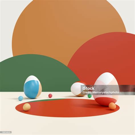 화려한 부활절 달걀과 연단 배경에 황금 공 부활절 날 컨셉 장면 무대 쇼케이스 신제품 프로모션 세일 배너 프리젠 테이션 화장품 3d 일러스트레이션 0명에 대한 스톡 사진 및