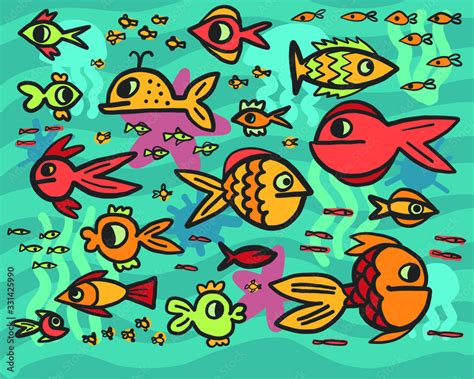 Vector Pattern Illustration Background On A Marine Theme Fish In The