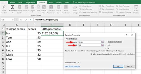 how to calculate 90th percentile in statistics excel